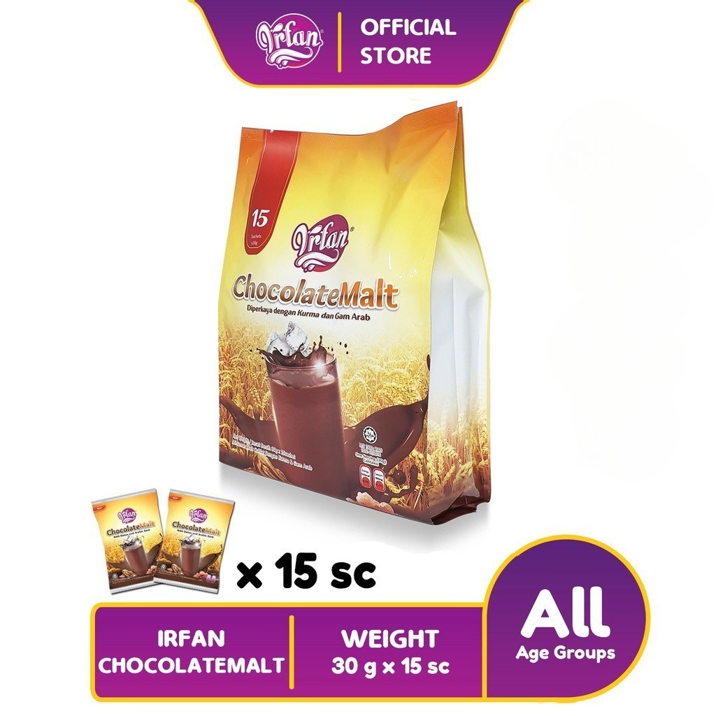 Jual IRFAN SUSU Chocolate Malt Formula Kurma & Arabic Gum 30gr x 15 ...