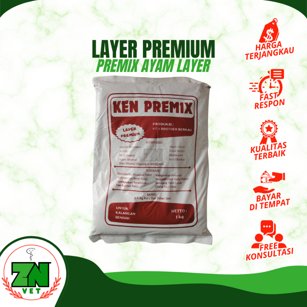 Jual Ken Premix Layer Premium-Premix Campuran Pakan Ayam Petelur-1Kg ...