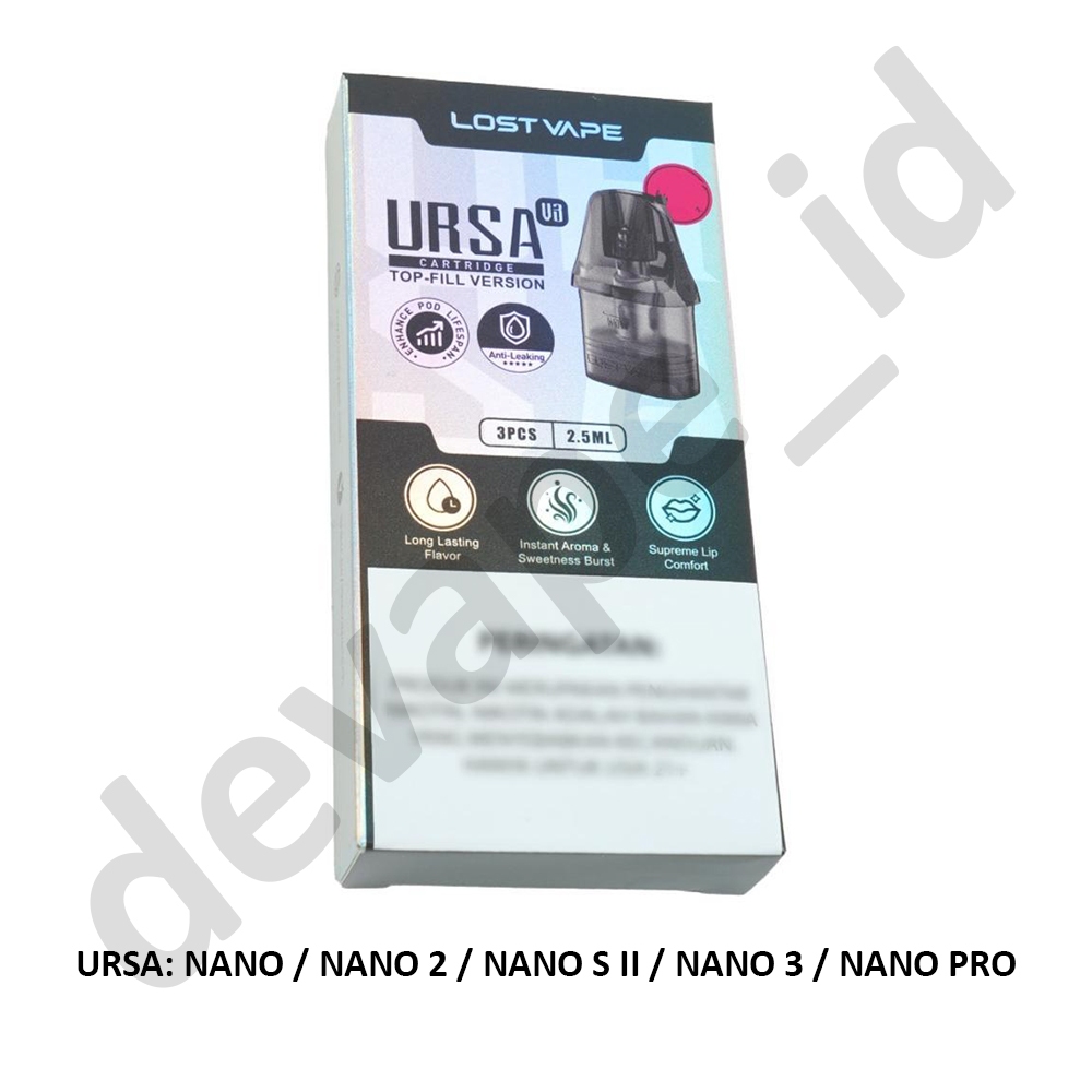 Jual CARTRIDGE URSA NANO V3 0.6 0.8 OHM 2.5ML TOP FILL by LOSTVAPE ...