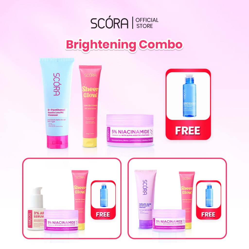 Jual Brightening Combo Get Micellar Water - SCORA 5% Niacinamide Hydramoist Gel with Alpha ...