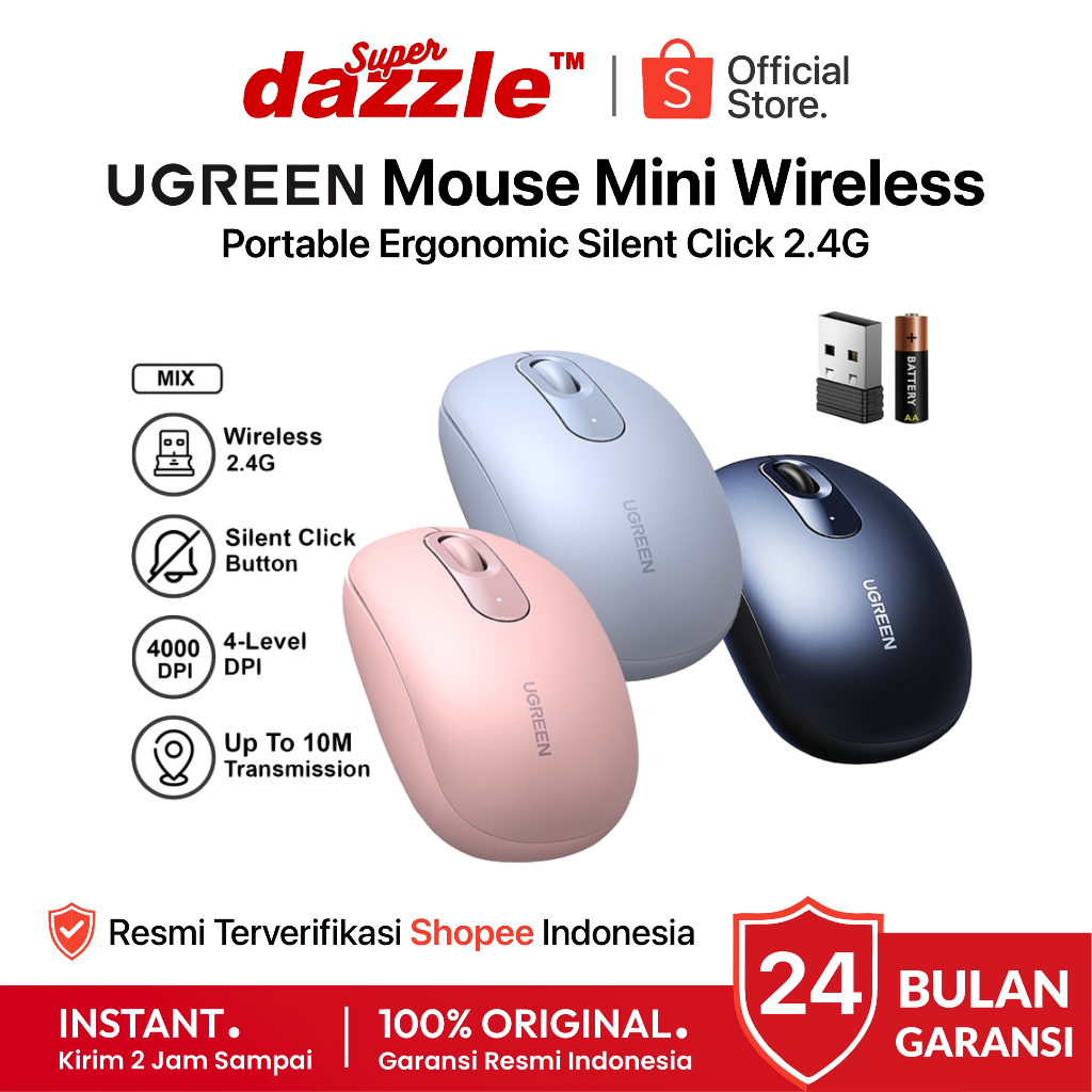 Jual [ Bonus Baterai ] UGREEN Mouse Wireless Mini 2.4G Portable Silent ...