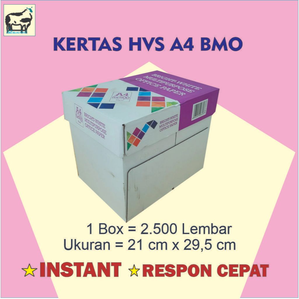 Jual Kertas HVS A4 1 Dus (5 rim) BMO,(Kertas Cocok untuk Print ...