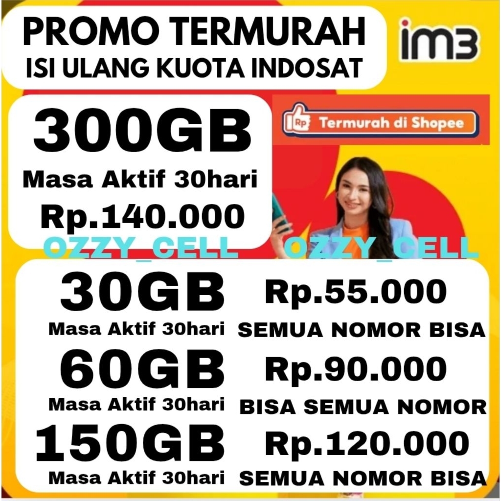 Jual PROMO TERMURAH ISI ULANG KUOTA INDOSAT IM3 FREDOOM 300GB INTERNET UNLIMITED VOUCHER PAKET ...