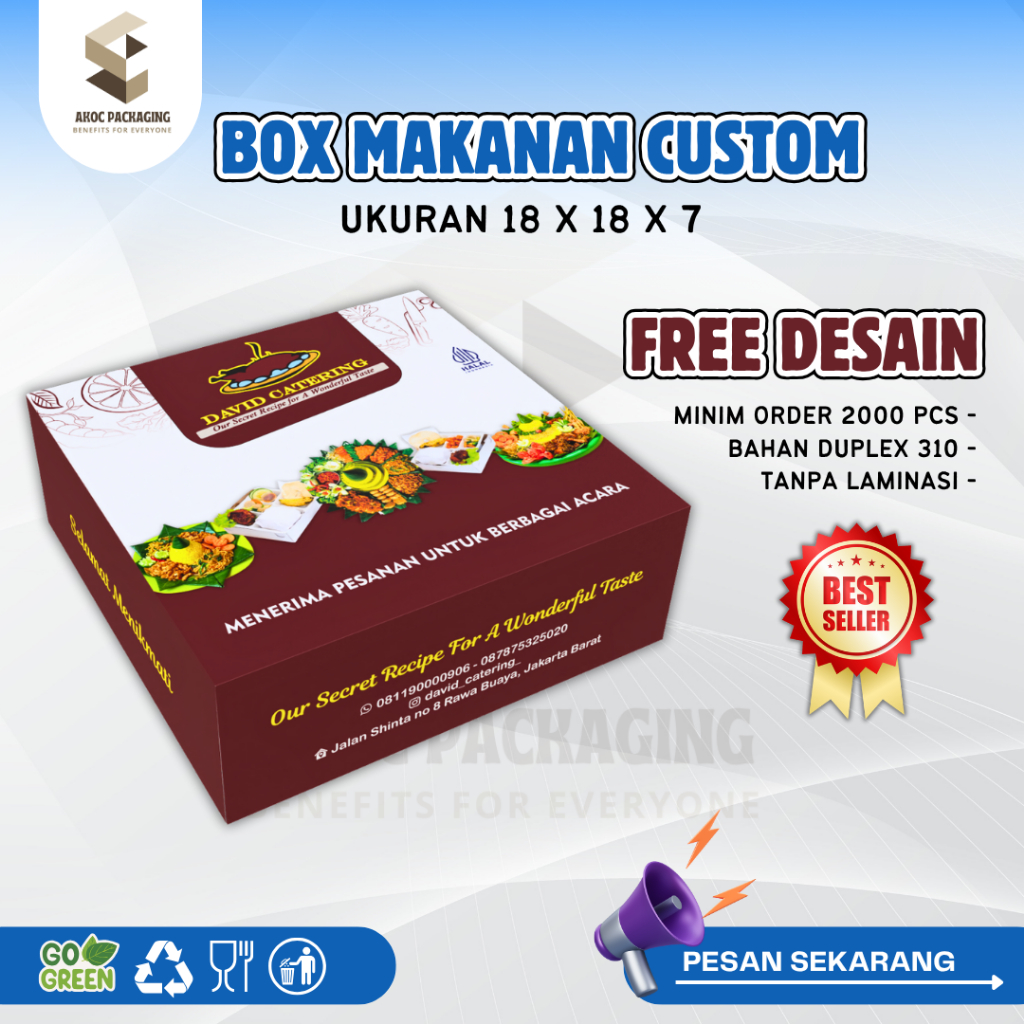 Jual Cetak Custom Dus Snack Makanan / Dus Roti uk. 18 x 18 x 7 cm ...