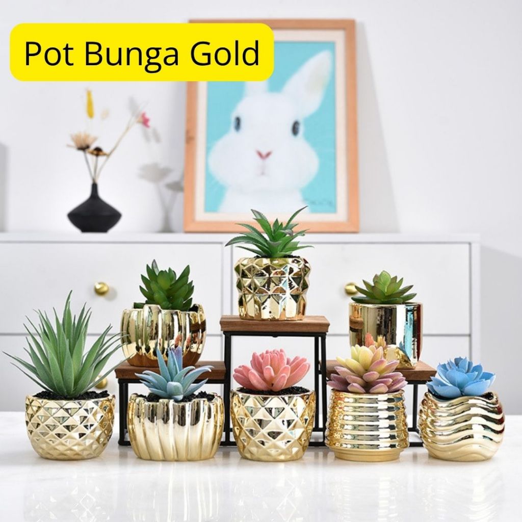 Jual Pot Bunga Keramik Gold Elegan – Hiasan Meja & Ruangan Mewah ...