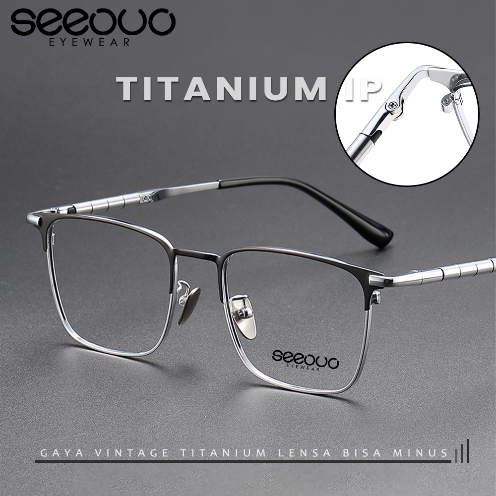 Jual Seeouo Kacamata Titanium Model Kotak Stylish Light Frame Bisa Minus Antiradiasi Blueray ...