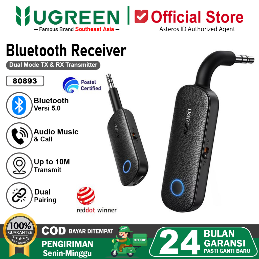 Jual UGREEN Bluetooth Receiver 5.0 Transmitter 2 IN 1 With 3.5mm 80893 | Shopee Indonesia