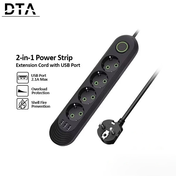 Jual DTA Stop Kontak dengan USB Port – EU Plug 10A, 4 Lubang, 2500W Super Praktis! | Shopee ...