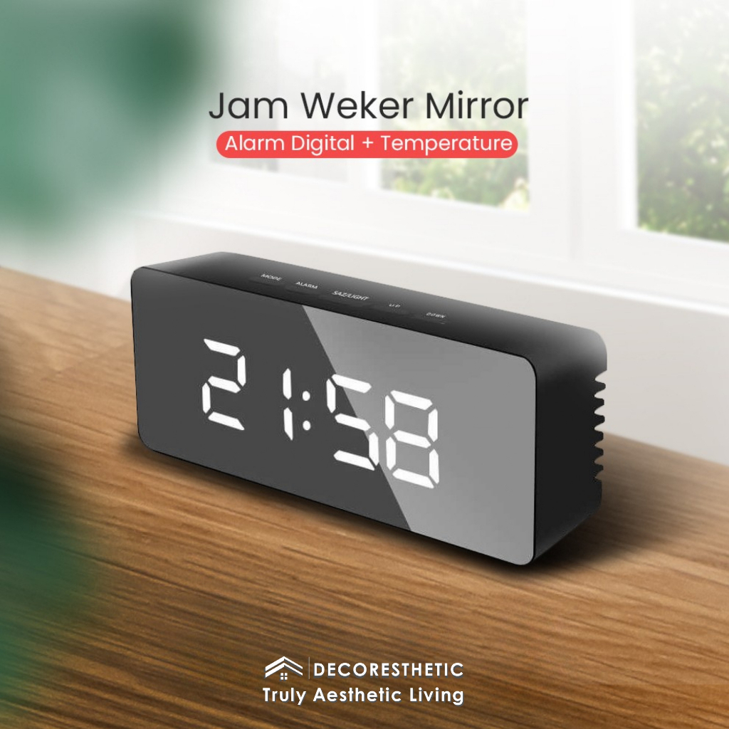 Jual Decoresthetic Jam Alarm Meja Cermin Mirror Digital LED Temperature ...