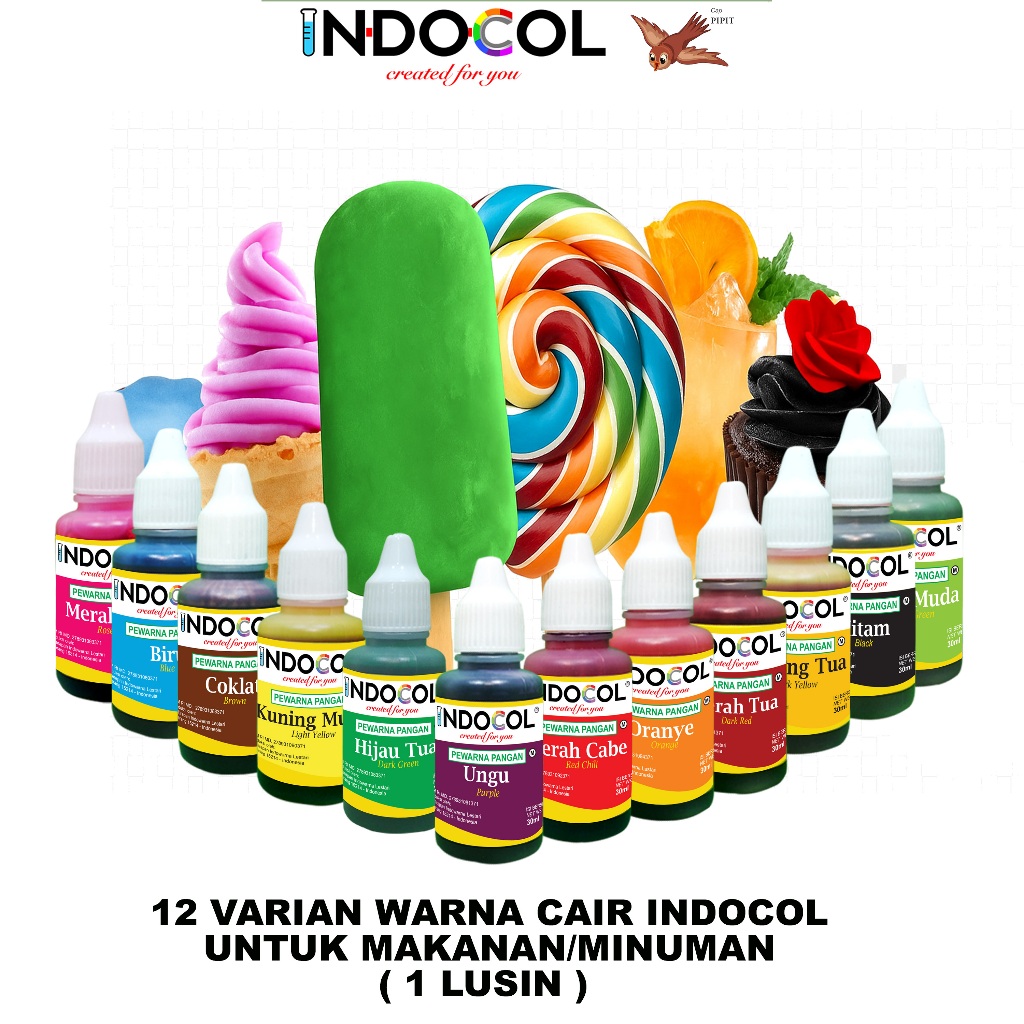 Jual PEWARNA MAKANAN INDOCOL 30ml 1 LUSIN (12 BOTOL) | Shopee Indonesia