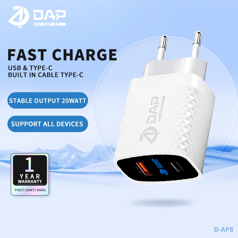 Jual DAP D-AP8 Kepala charger Power Delivery 20W 3.0 A 2 Port USB ...