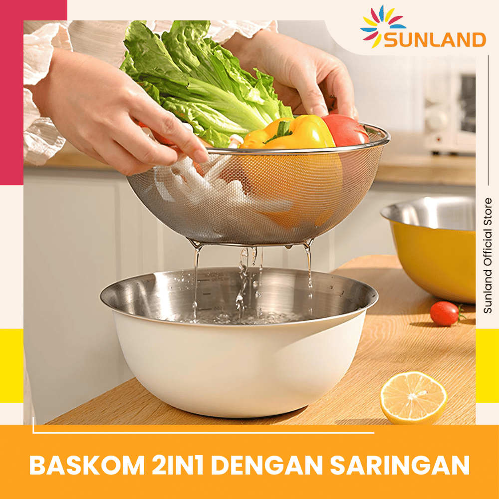 Jual SUNLAND 2 In 1 Baskom Tirisan Saring Stainless Steel 316 Wadah ...