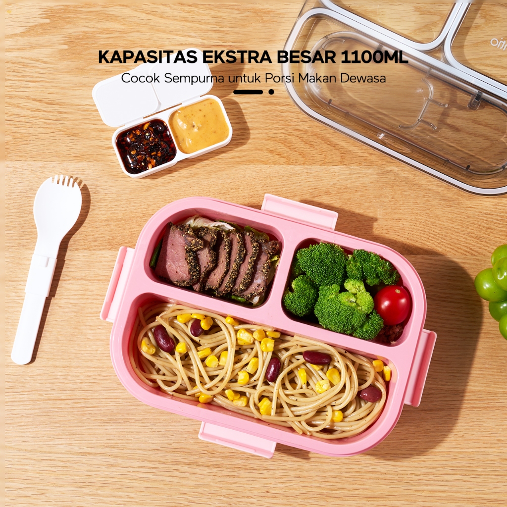 Jual [2.0 anti tumpah] ecentio Kotak Makan anti tumpah 3 Grid 1100ml ...