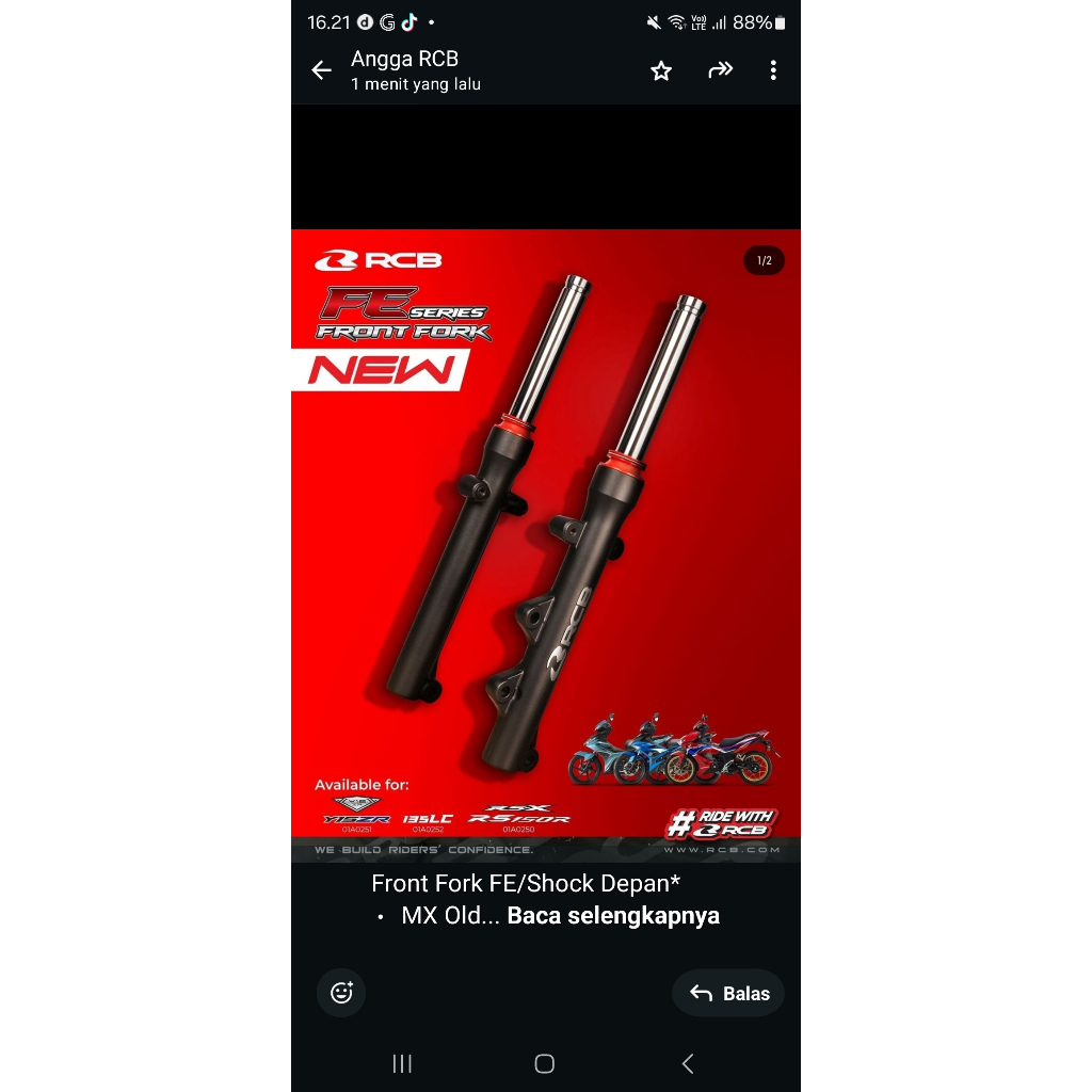 Jual SHOCK DEPAN / FRONT FORK RCB YAMAHA JUPITER MX 135 - VEGA R NEW ...
