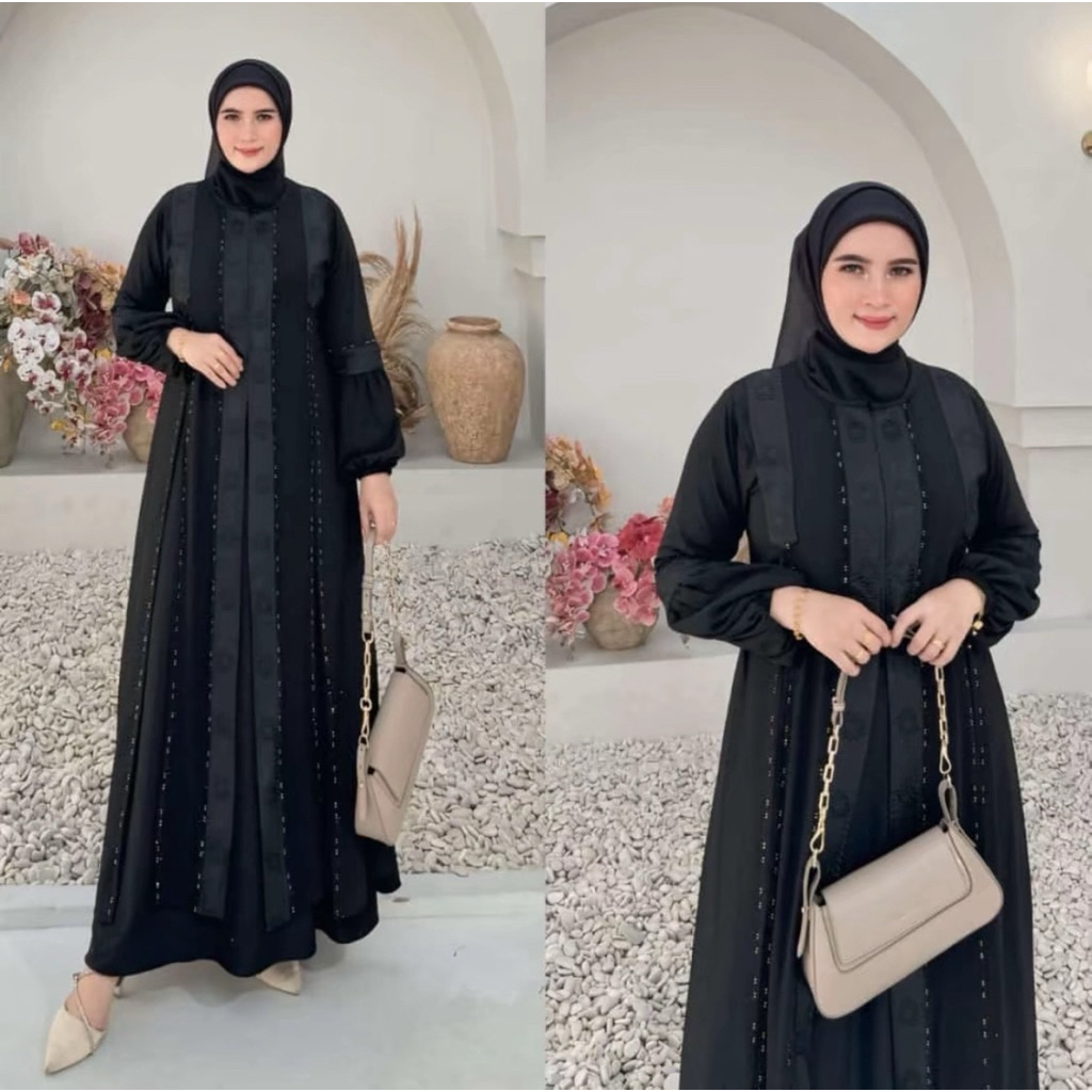 Jual GAMIS ABAYA TURKEY FULL HITAM BORDIR SUNFLOWER PAYET HITAM&GOLD ...