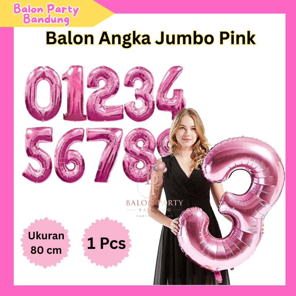 Jual [ SATUAN ] Balon Foil Angka Jumbo Ukuran 80Cm (PINK POLOS ...