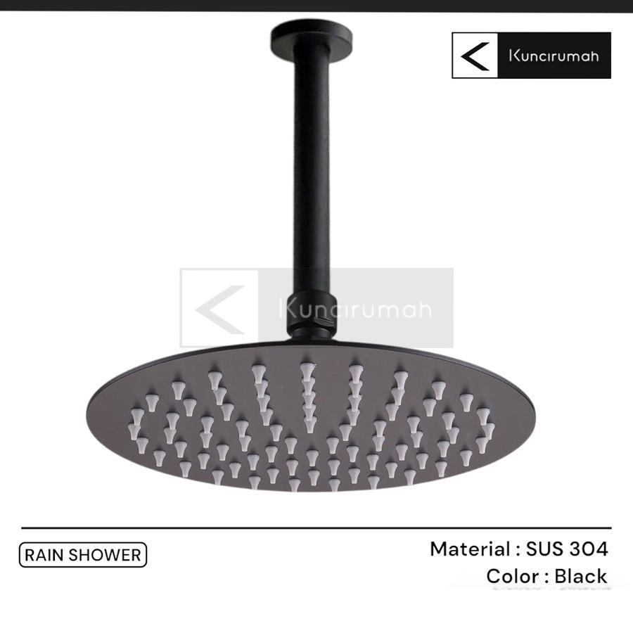 Jual Shower head black rain shower atas plafon bulat 10 inci hitam ...