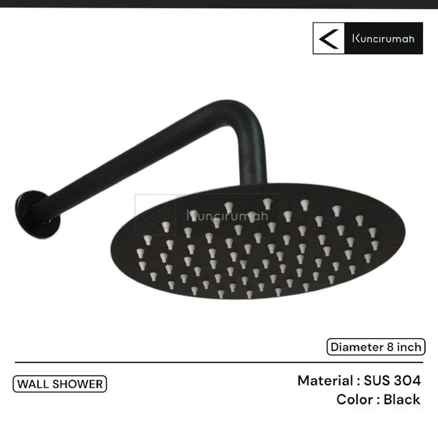 Jual Wall shower tanam hitam 8 inci Shower bulat hitam Rain ceiling ...