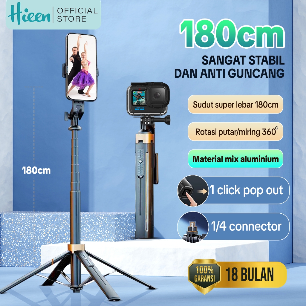 Jual (1800mm)Hieen Tripod Bluetooth 5.3 Remote Multifungsi Tongkat ...