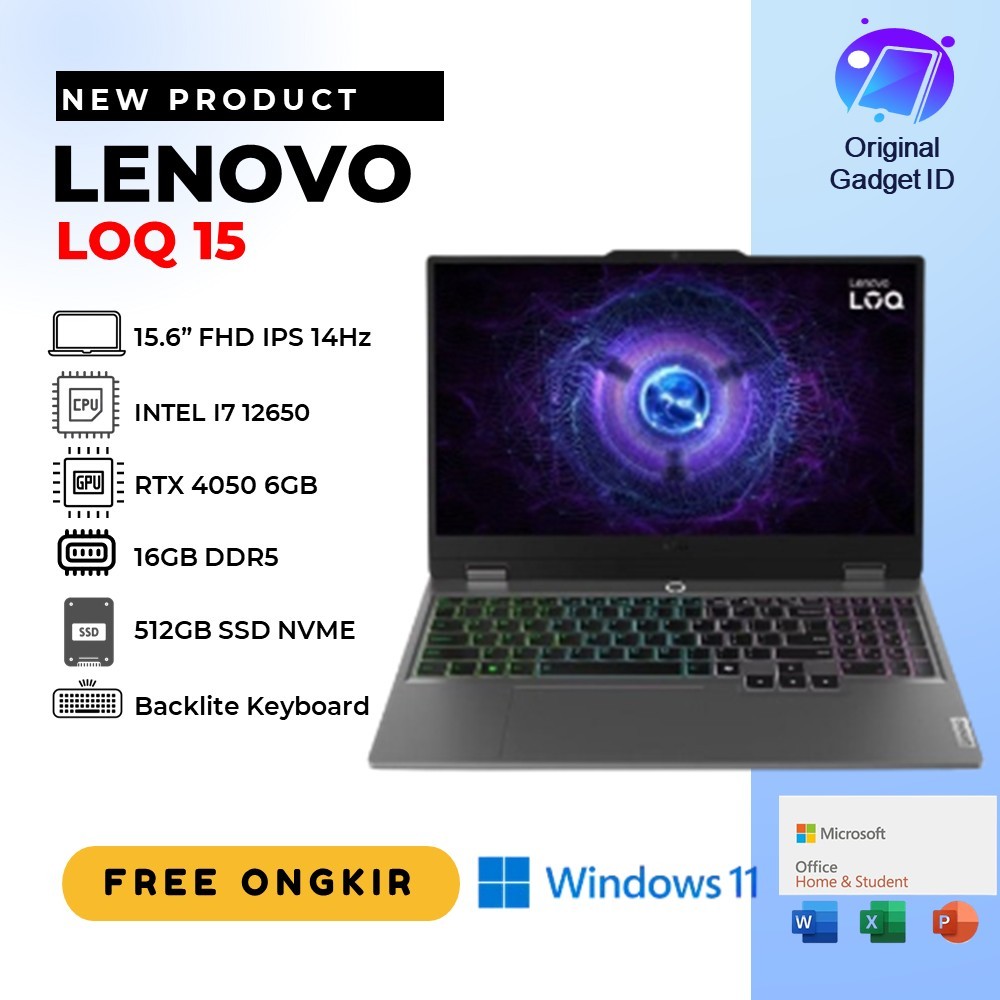 Jual LENOVO LOQ 15 I7 12650 RTX4050 16GB 512GB SSD WIN11 15.6" FHD IPS ...