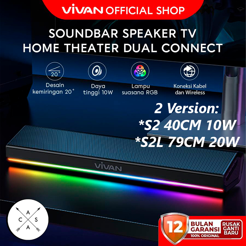 Jual VIVAN S2 40CM 10W / S2L 79CM 20W Soundbar Speaker TV Wireless Super Bass RGB LED Lampu ...