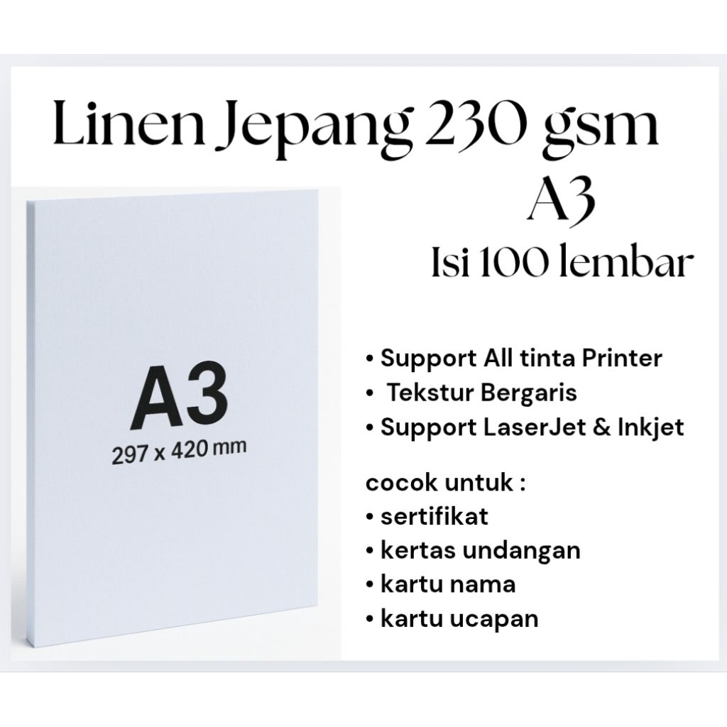 Jual Kertas Linen Jepang Premium Isi 100 Lembar A3 230 gsm – Kertas ...