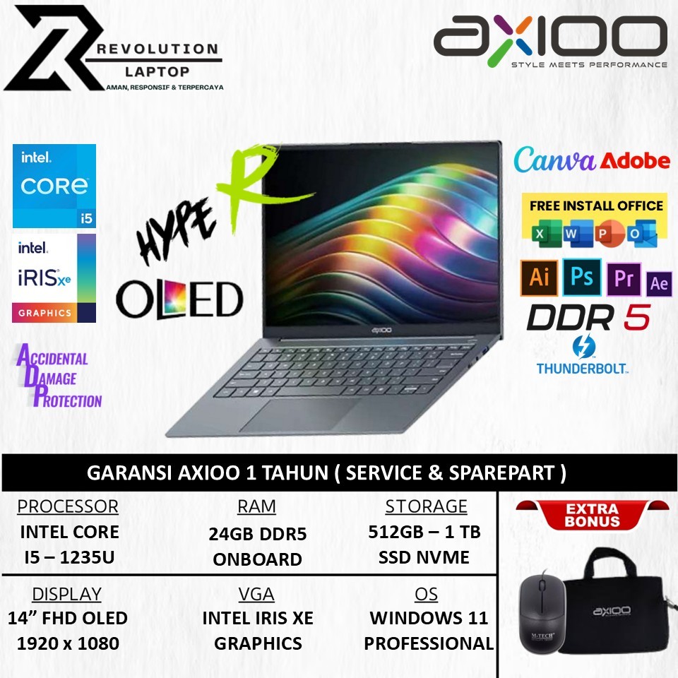 Jual Laptop Oled Axioo Mybook Hype R5 OLED Intel i5 1235U Ram 24GB SSD ...