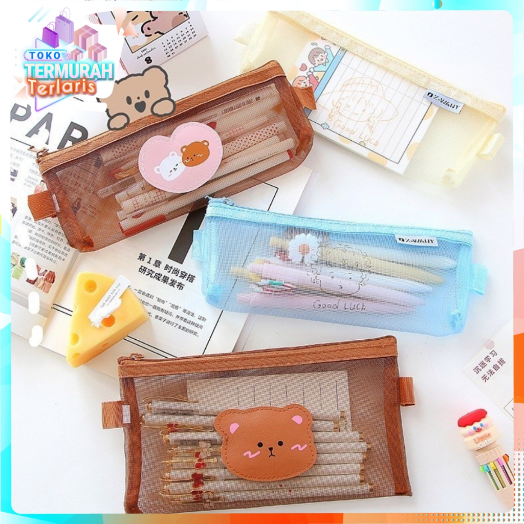 Jual TTT Tempat Pensil Zipper Coklat Motif Beruang Dompet Pensil Coklat ...