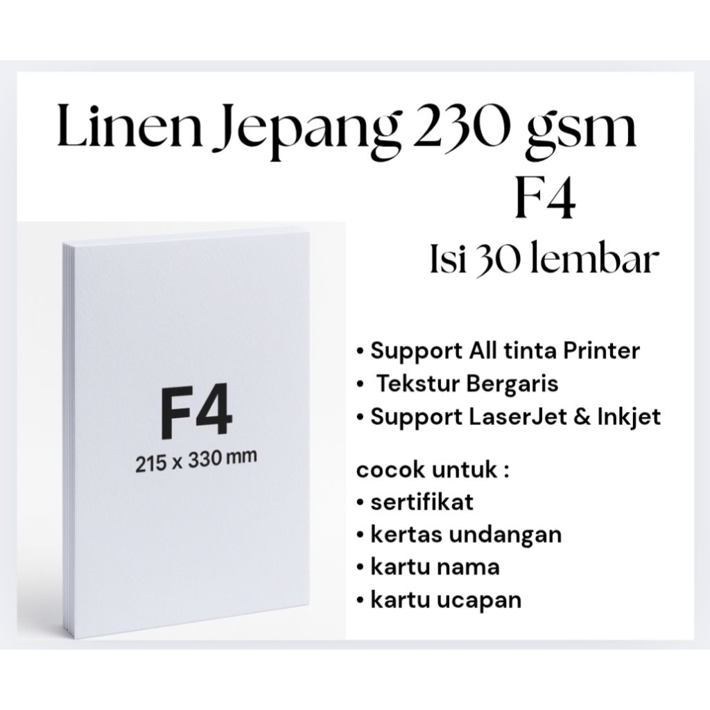 Jual Kertas Linen Jepang Premium Isi 30 Lembar F4 230 gsm – Kertas Tebal Untuk Sertifikat ...