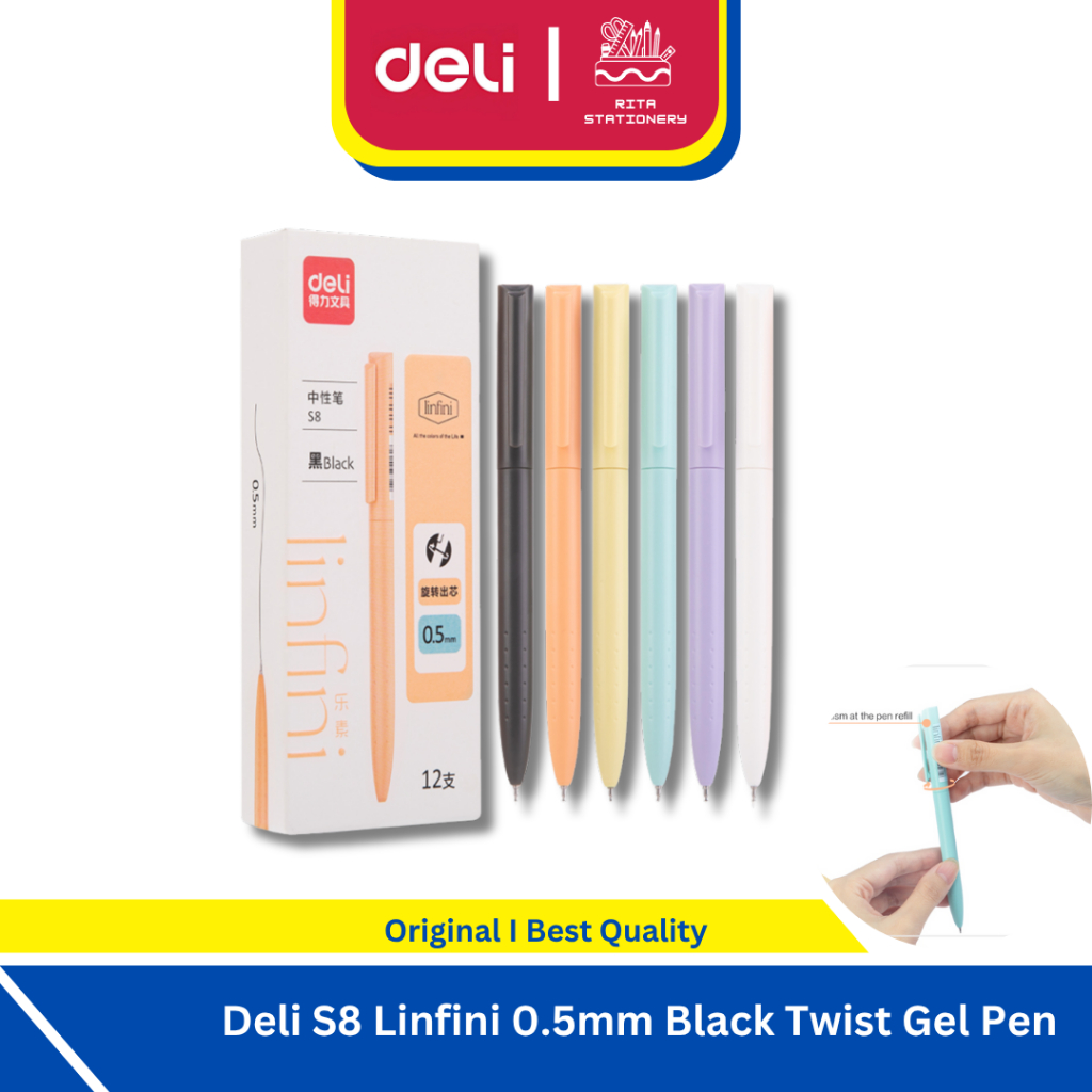 Jual Deli S8 Linfini 0.5mm Black Twist Gel Pen Pulpen Puter Satuan ...