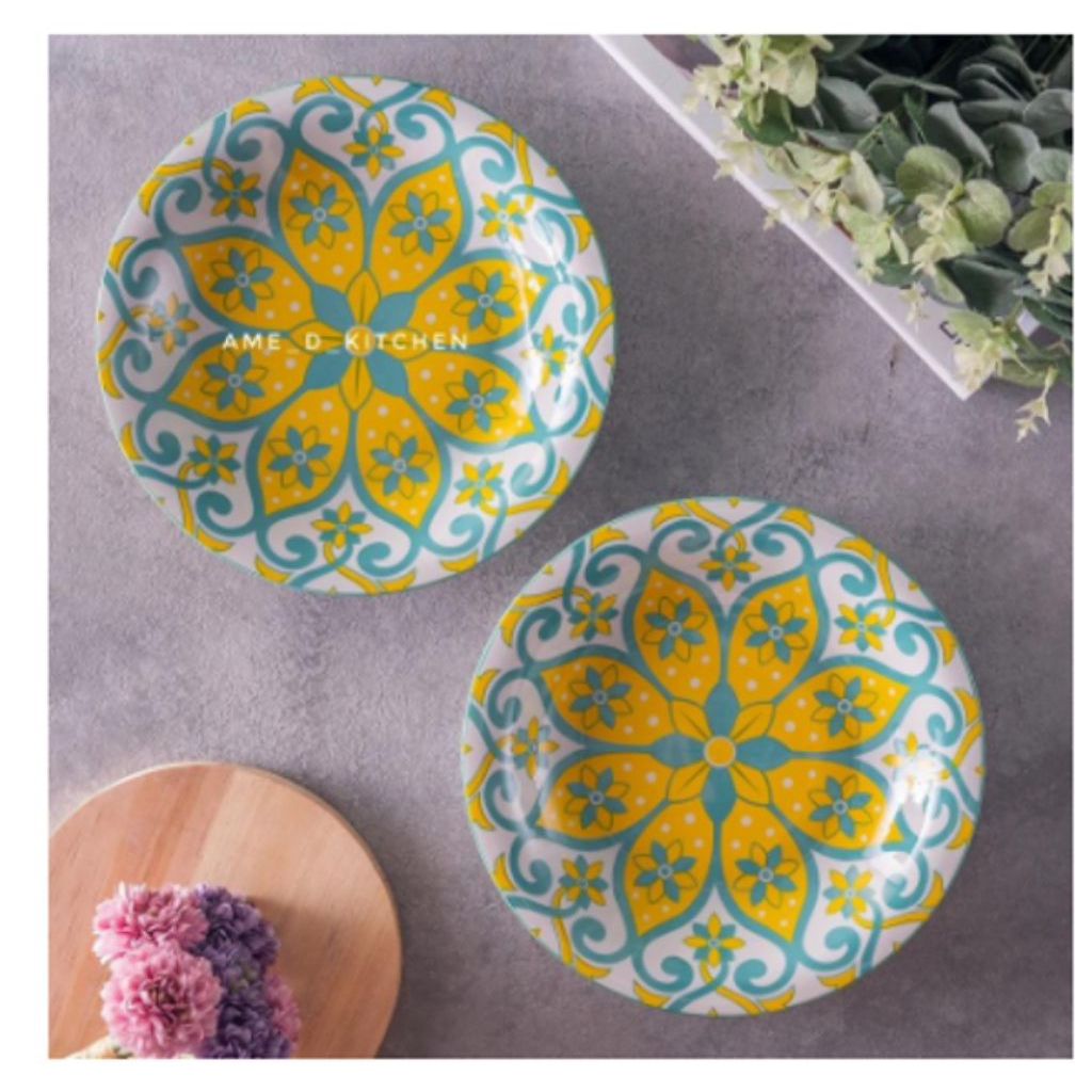 Jual PIRING KERAMIK OMEGA TEBAL WINSTON MOTIF BUNGA KUNING BATIK CANTIK ...