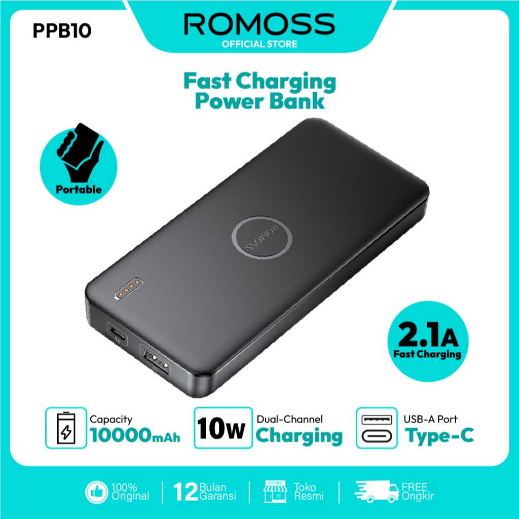Jual Romoss Powerbank PPB10 Lightweight 10000mAh 10.5W - Black | Shopee ...