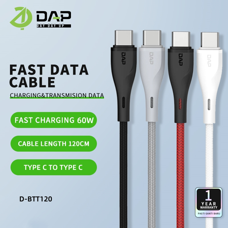 Jual DAP Nylon Braided Kabel Data Fast Charging 60 Watt Type C to Type ...