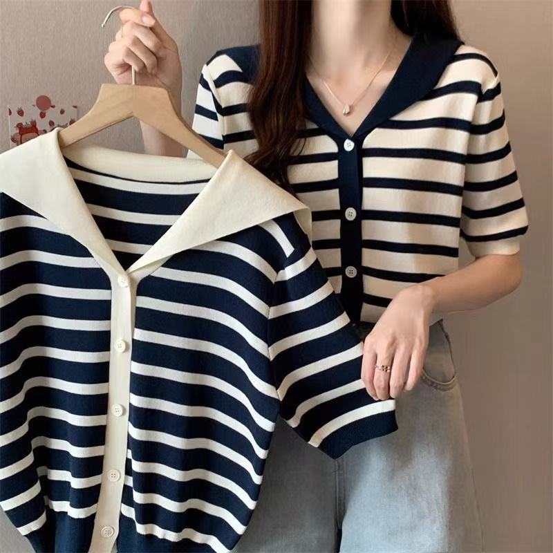 Jual Gauri Top Knit Salur - Atasan Baju Rajut Garis Garis Wanita TM ...