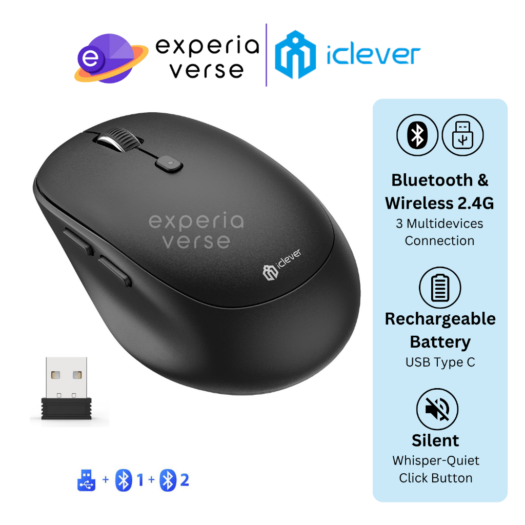 Jual iClever MD165 Wireless Mouse Bluetooth+2.4G Multidevices Rechargeable | Shopee Indonesia