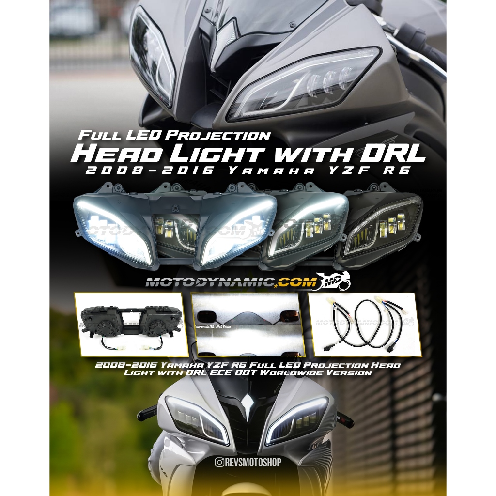 Jual HEADLAMP YAMAHA R6 2008-2016 Motodynamic Full LED Projector Head ...