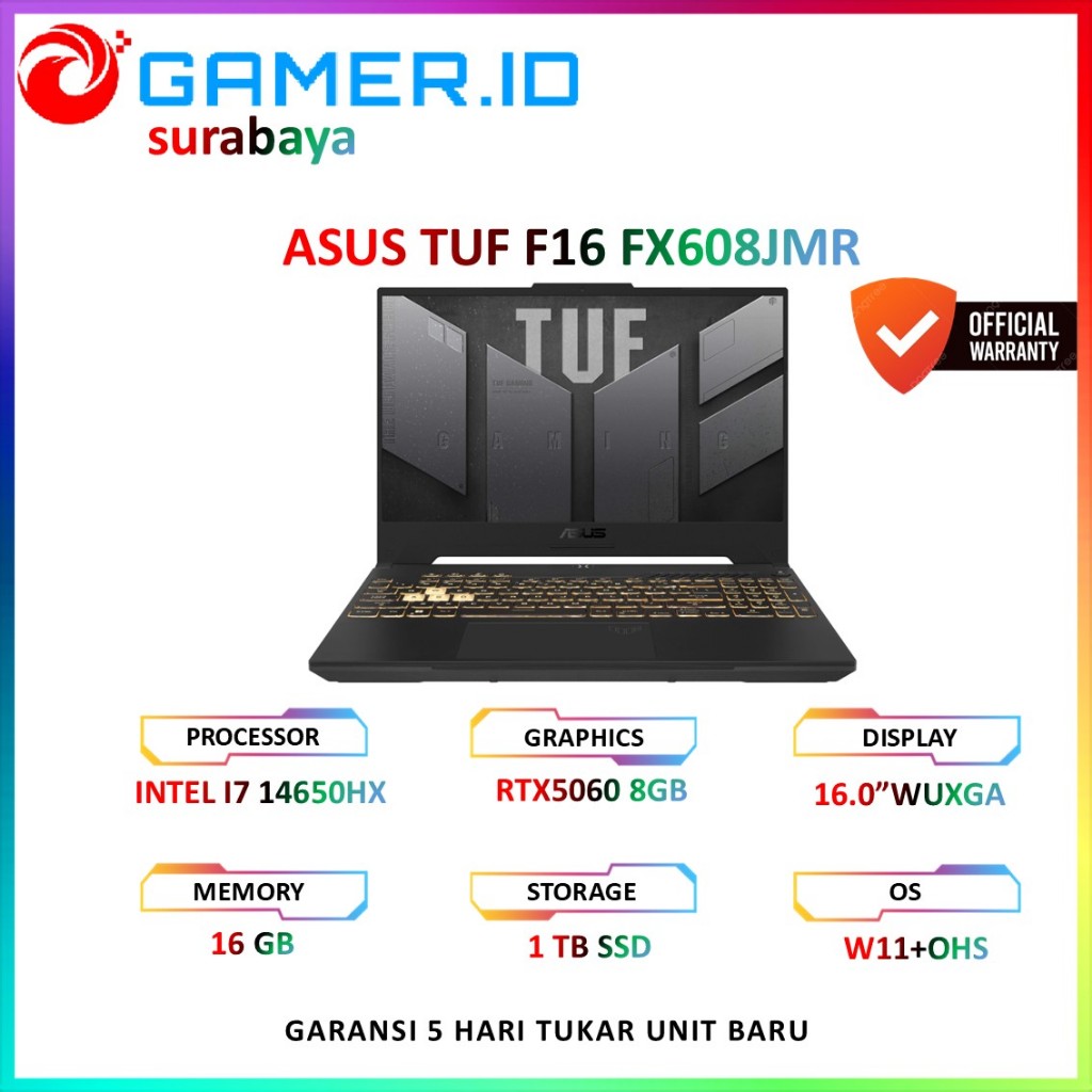 Jual ASUS TUF F16 FX608JMR I7 14650HX RTX5060 8GB/ 16GB 1TB W11+OHS+M365B 16.0 WUXGA 165HZ ...