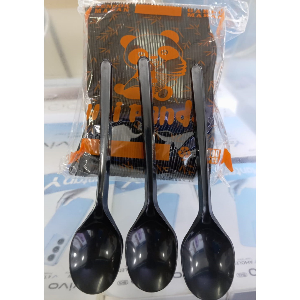Jual SENDOK MAKAN PLASTIK HITAM MERK CAKRA ISI @100PCS | Shopee Indonesia