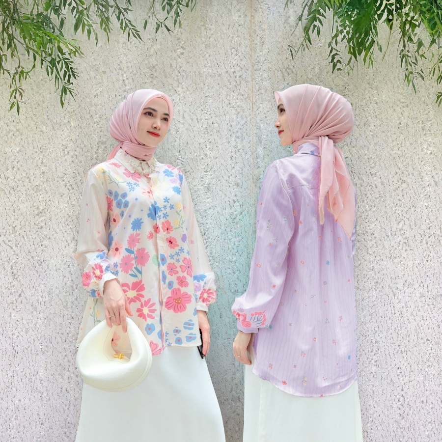 Jual FANMU Blouse Floral Wanita Premium | Baju Kemeja Printing Wanita Muslim | Shopee Indonesia