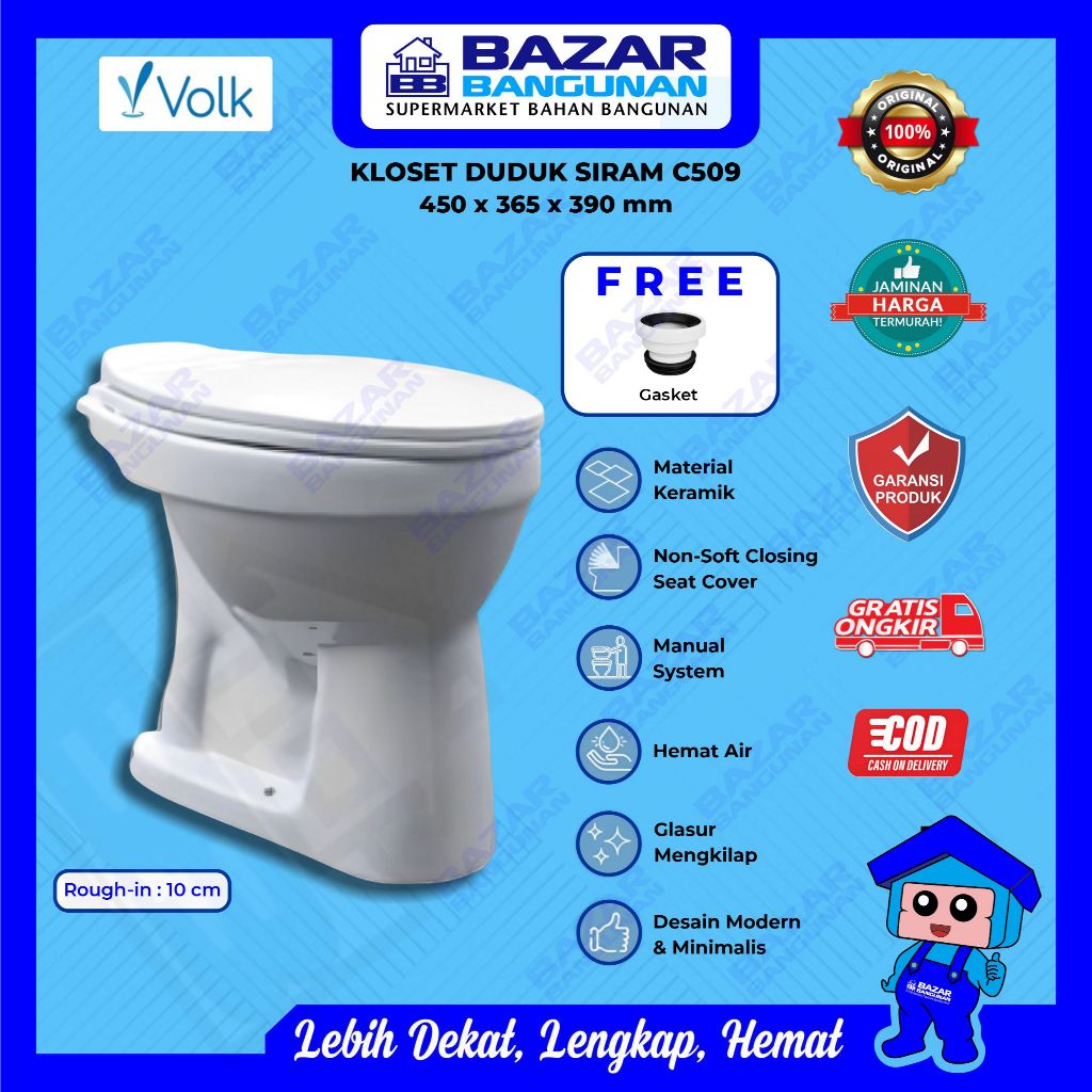 Jual Volk - Closet Kloset Toilet Duduk Siram Manual WC Volk Clematis C509 One Piece Monoblok ...