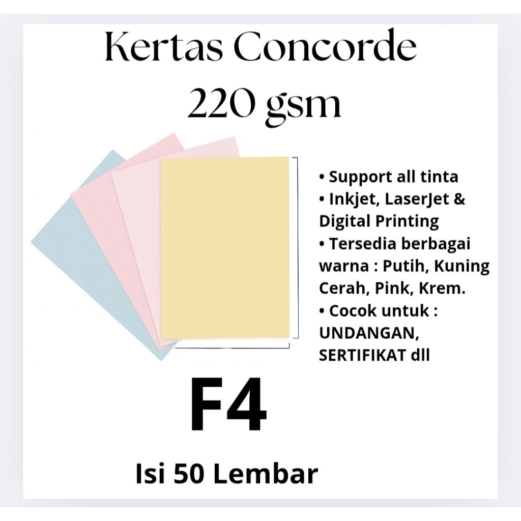 Jual Kertas Concorde F4 220 GSM Isi 50 Lembar - Kertas Undangan ...