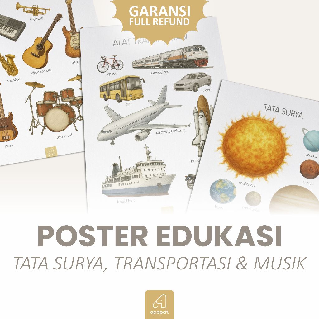 Jual POSTER KERTAS TEBAL | Tata Surya, Alat Transportasi, Alat Musik ...