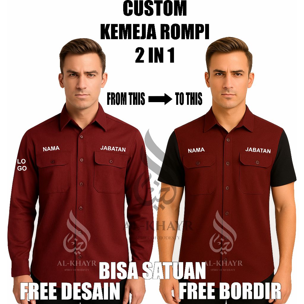 Jual Alkhayr Kemeja 2 in 1 Custom Bordir / Kemeja PDH 2 in 1 / Kemeja ...
