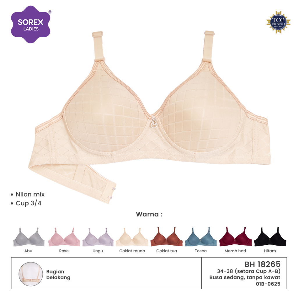 Jual Sorex Bra Tanpa Kawat Busa Kait 2 Setara Cup A-B Cup 3/4 Nilon Mix Bra Harian BH 18265 ...