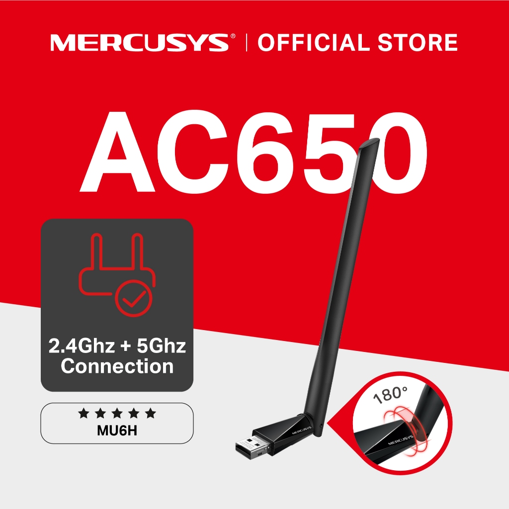 Jual Mercusys | MU6H | AC650 WiFi USB Adapter | High Gain | 5GHz | Dual ...