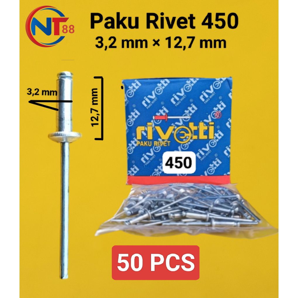 Jual (50 Pcs) Paku Rivet Rivetti 450 (3,2mm×12,7mm) Ripet Rivet 3,2mm ...