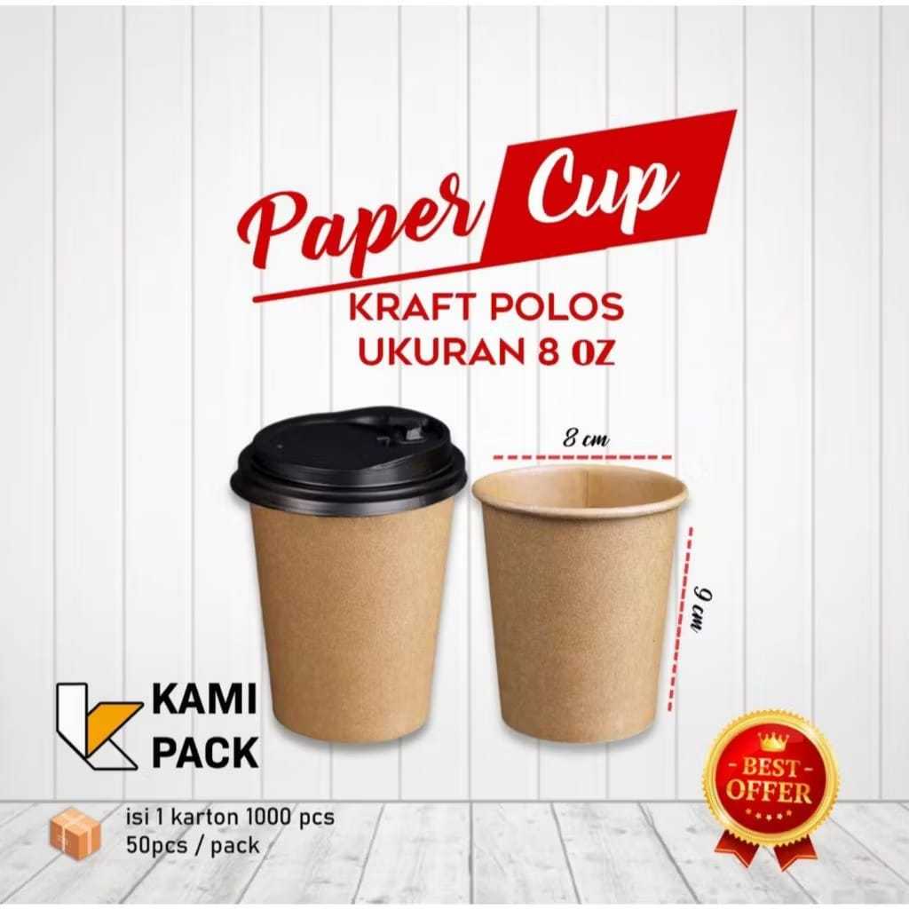 Jual Paper cup Kraft 8 oz gelas kopi kertas craft coffee panas 240ml ...