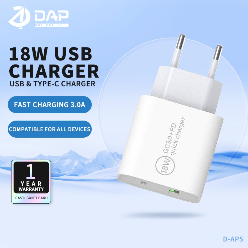 Jual DAP D-AP5N Charger Power Delivery 18 Watt 3.0A Port USB & Type C ...