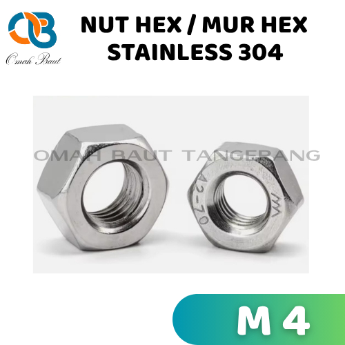 Jual Mur M4 x Pitch 0.7 Stainless Steel / Hex Nut M4 SUS 304 Kunci 7 ...