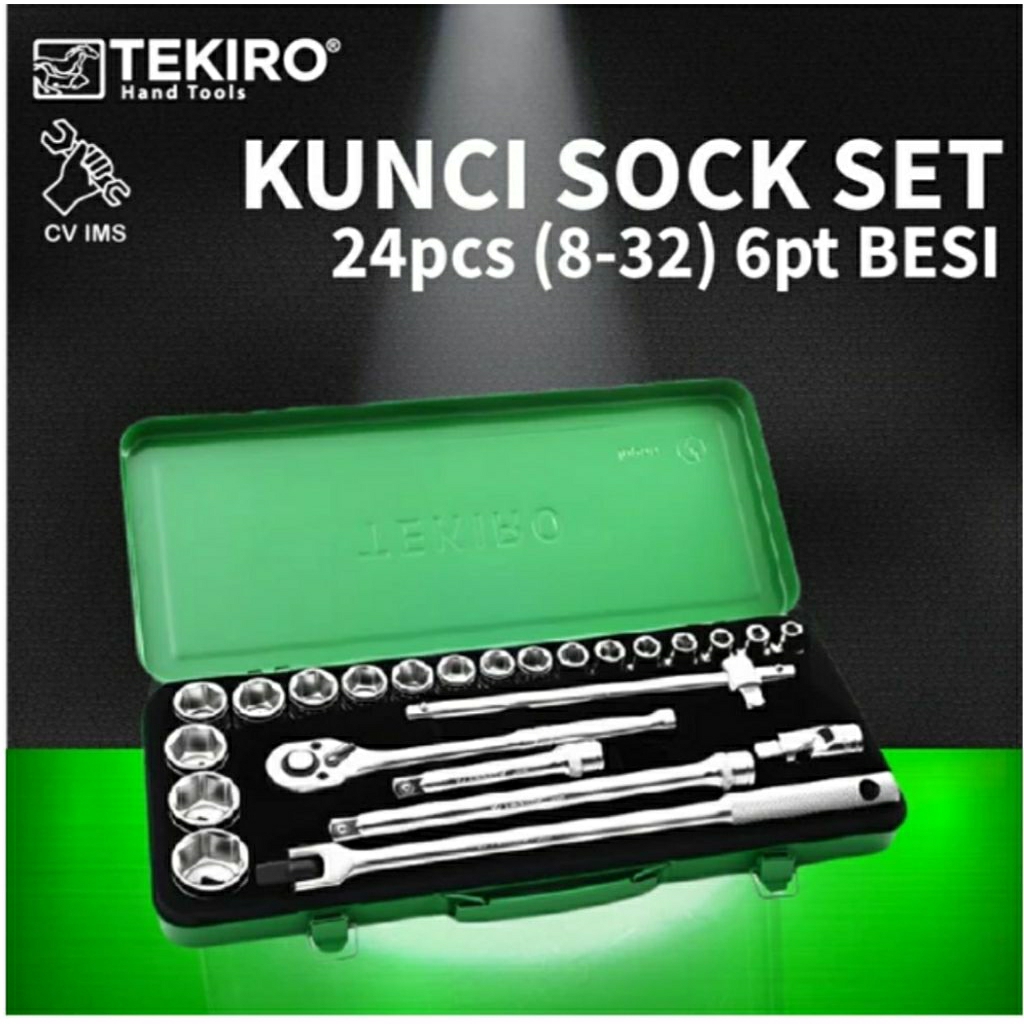 Jual Kunci Shock Set TEKIRO SC-SE0598 / Hand Socket Set 6PT 1/2" 24pcs Ukuran 8 - 32 mm Box Besi ...